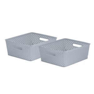 simplify's medium resin wicker storage bin in grey