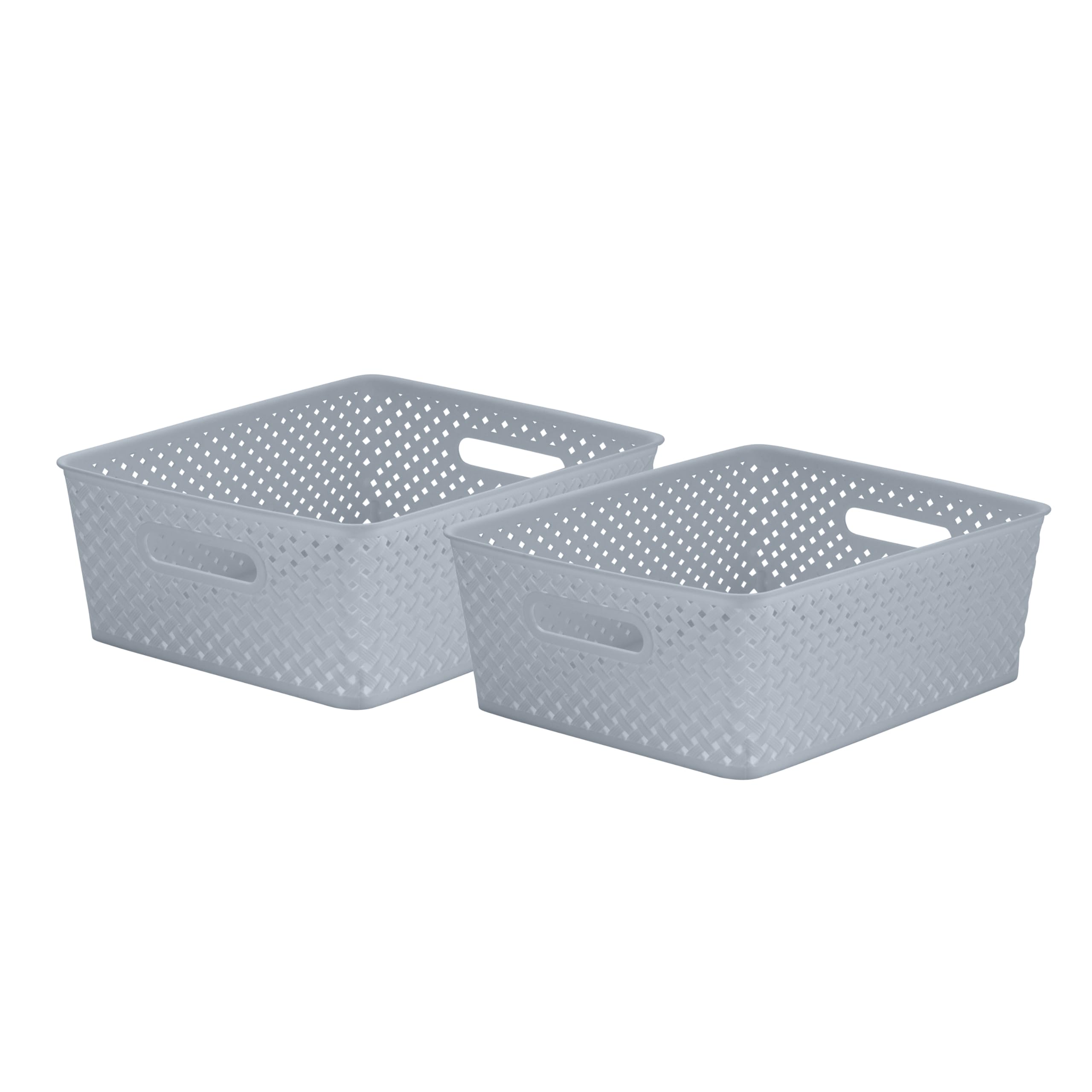 Simplify's Medium Resin Wicker Storage Bin in Grey