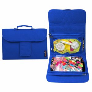 Yazzii Trifold Craft Project Case - Sewing and Craft Supplies Storage Tote, Travel Organizer Bag with Clear Pockets and Handle for Knitting, Crochet, Sewing Accessories - Royal Blue