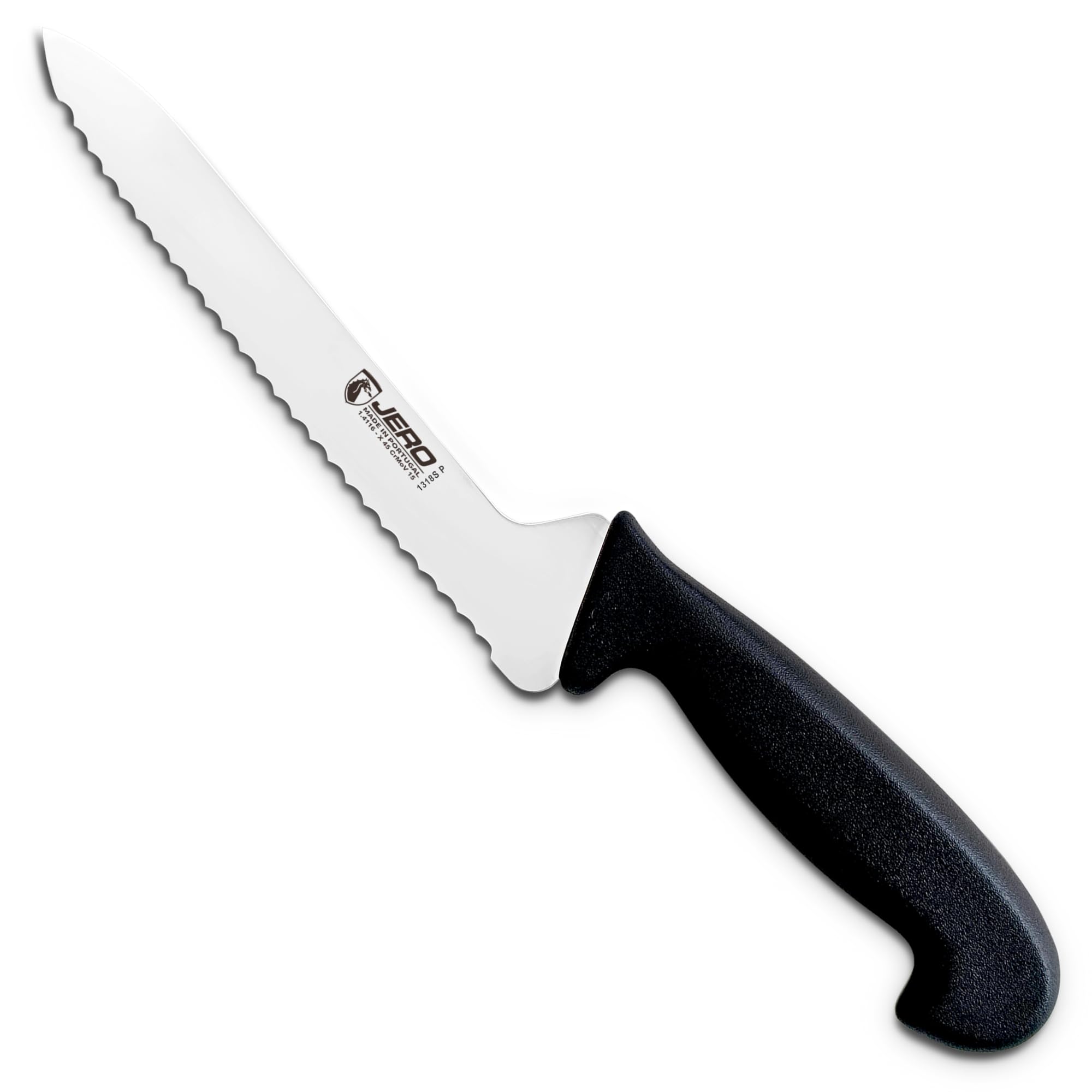 Jero 7 Inch Offset Serrated Slicing Knife - High-Carbon Stainless Steel Sharp Serrated Blade - For Bread, Sandwiches, Smoked Meats, Vegetables - Made In Portugal