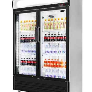 FRICOOL 51" Commercial Glass 2 Door Display Refrigerator Merchandiser - Upright Beverage Cooler With Led Lighting