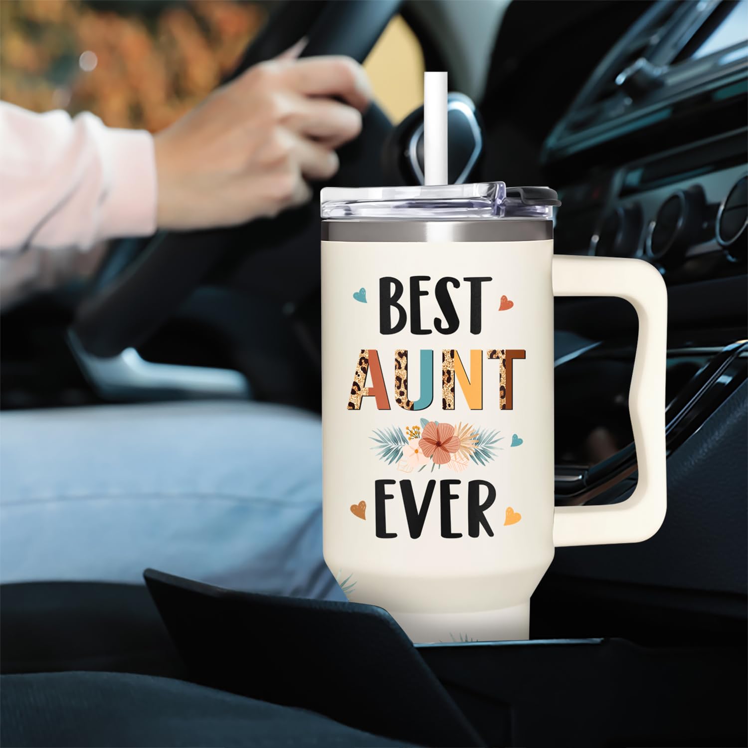 AT2Z GLOBAL Gifts for Aunt, Auntie Gifts - Aunt Gifts from Niece, Nephew - Christmas Gifts for Aunt,Birthday Gift, Mothers Day Gifts for Auntie - Gifts for New Aunt - 40oz Tumbler With Handle & Straw