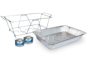 sterno buffet kit catering-to-go chafing dish buffet set - chafing dishes for buffet with chafing fuel cans, catering food warmers & food warming trays for buffet party - 4-piece chafing dish set