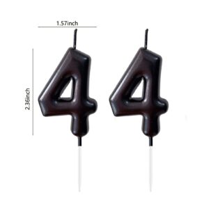 2.36" 44th Number Candles Birthday Gifts for Women Men Birthday Decorations Birthday Candles Numbers Happy Birthday Candles for Cake 2 Candle for Women for Men (Black)