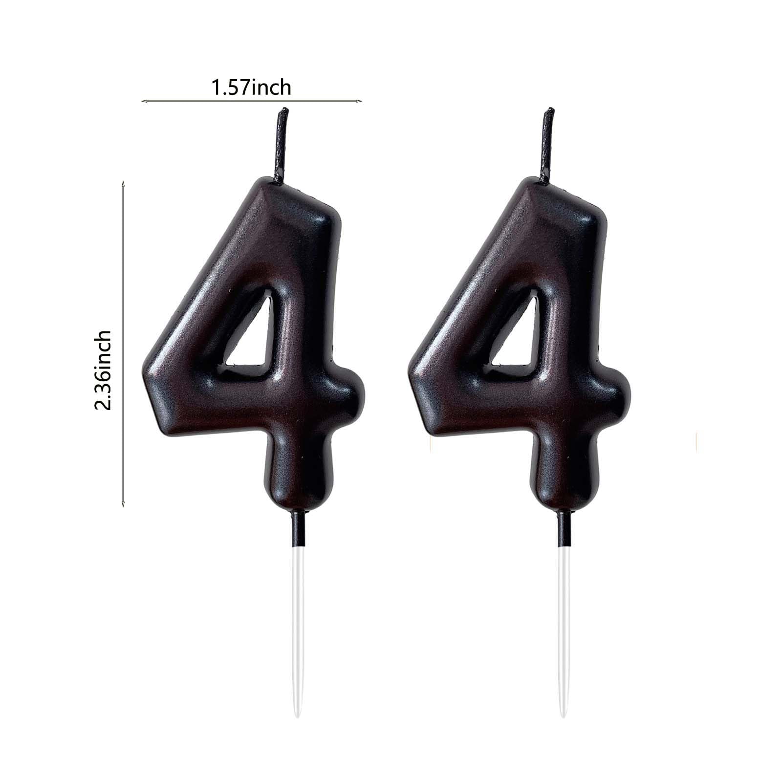 2.36" 44th Number Candles Birthday Gifts for Women Men Birthday Decorations Birthday Candles Numbers Happy Birthday Candles for Cake 2 Candle for Women for Men (Black)