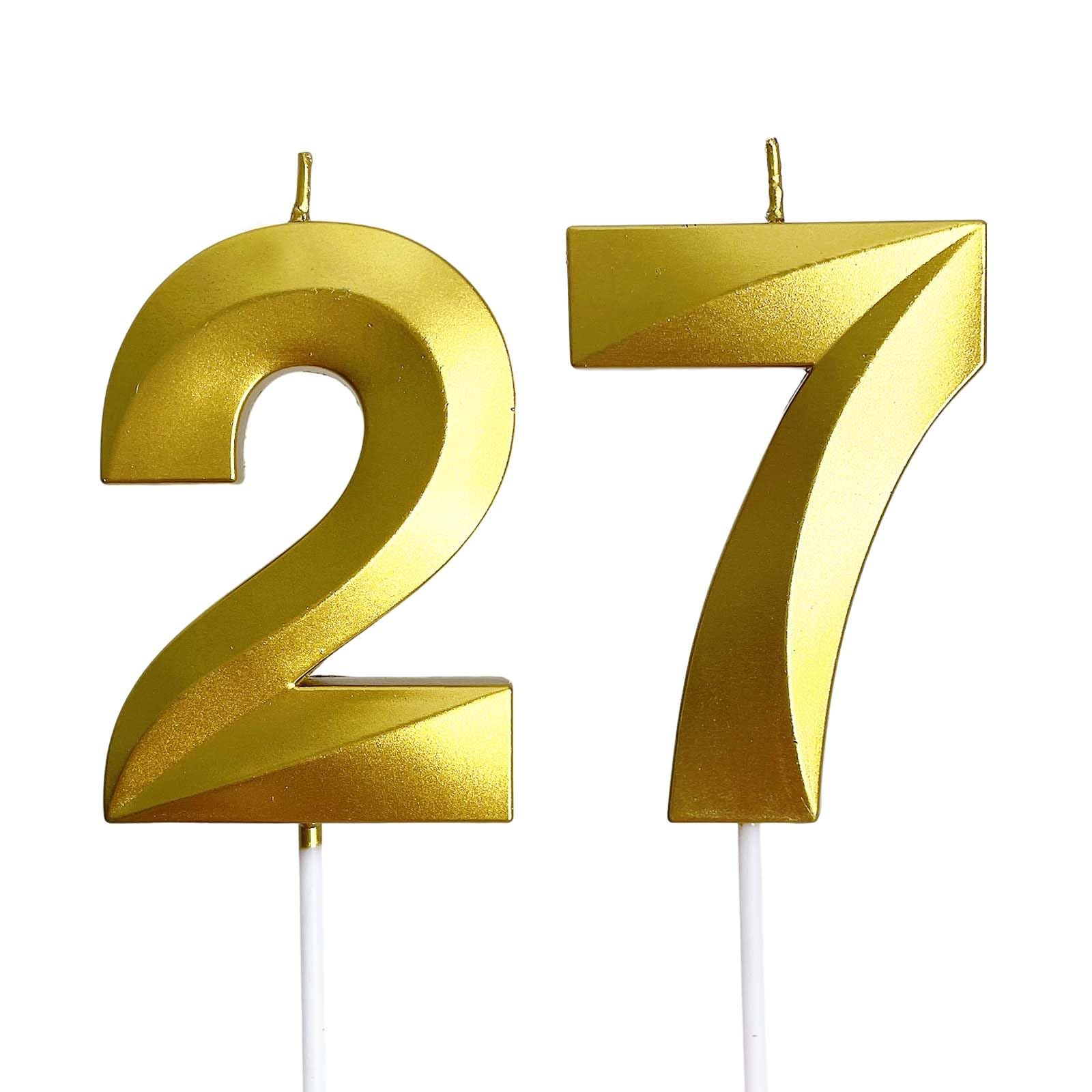 2.76" 27th 72nd Number Candles Birthday Gifts for Women Men Birthday Decorations Birthday Candles Numbers Happy Birthday Candles for Cake 2 Candle for Women for Men (Gold)