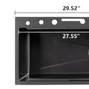 Digital Display Embossed Stainless Steel Nano Black Raindance Waterfall Drop In Sink with Pressurized Cup Washer and Two Waterfalls 29.5x18 INCH