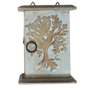 akritsans tree of life wooden key holder for wall | white washed key box key cabinet, key hooks wall mounted key hanger | decorative wood key rack with for home office entryway mudroom hallway bedroom