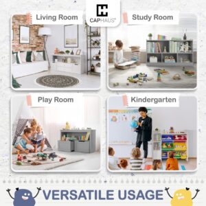 CAPHAUS Toy Storage Organizer with Open Compartments for Kids, 44.1”x11.8”x24.2”, Grey, Toy Organizers and Storage, Storing Books, Toys, for Classroom, Kindergarten, Playroom, Nursery and Bedroom