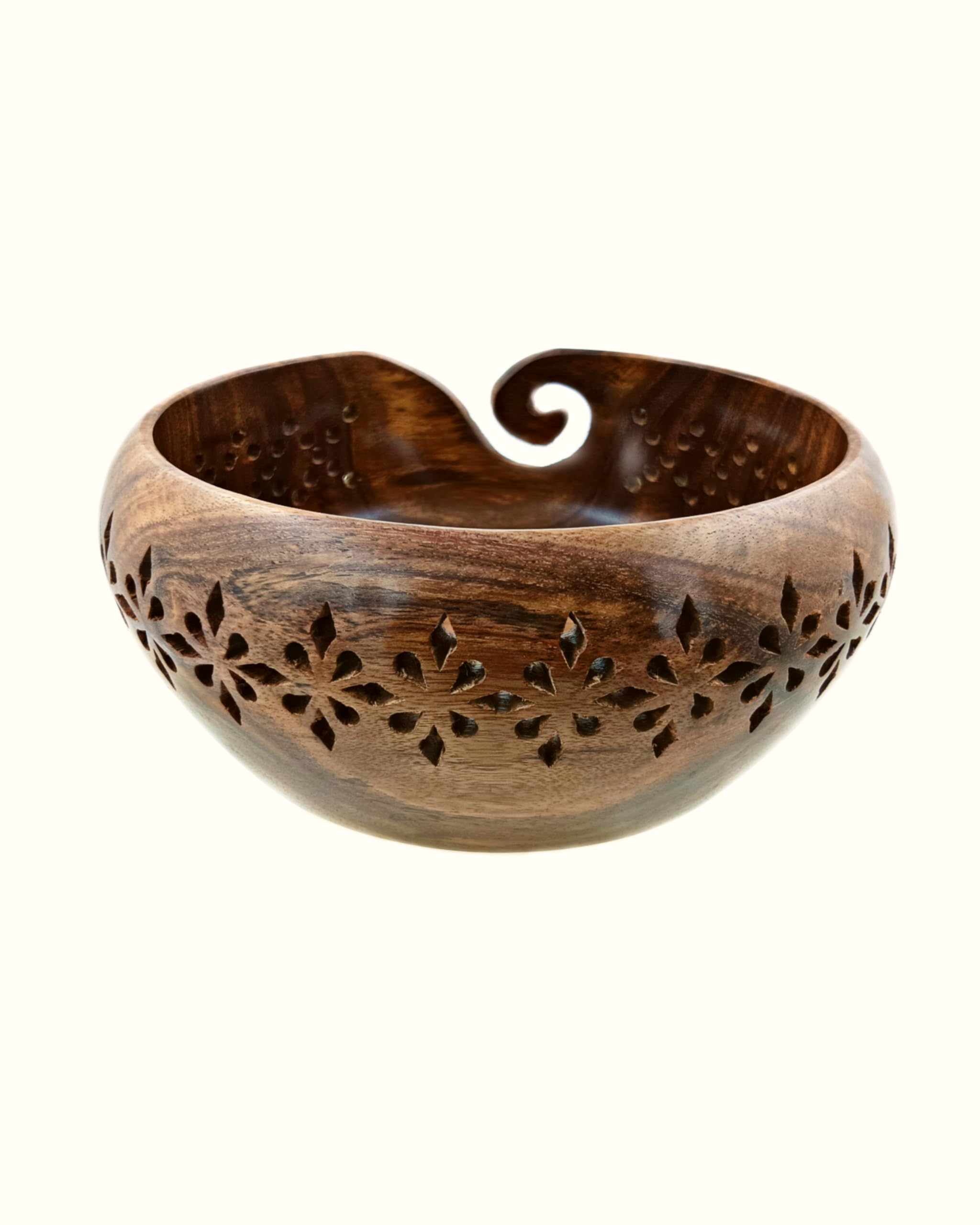 Craft Kart Yarn Bowl Wooden Handmade | Rosewood Crafted Wooden Yarn Bowl | Carved Holes & Drills | Knitting Home Beautiful Crochet Yarn (Whole Yarn Bowl, 7"x3")