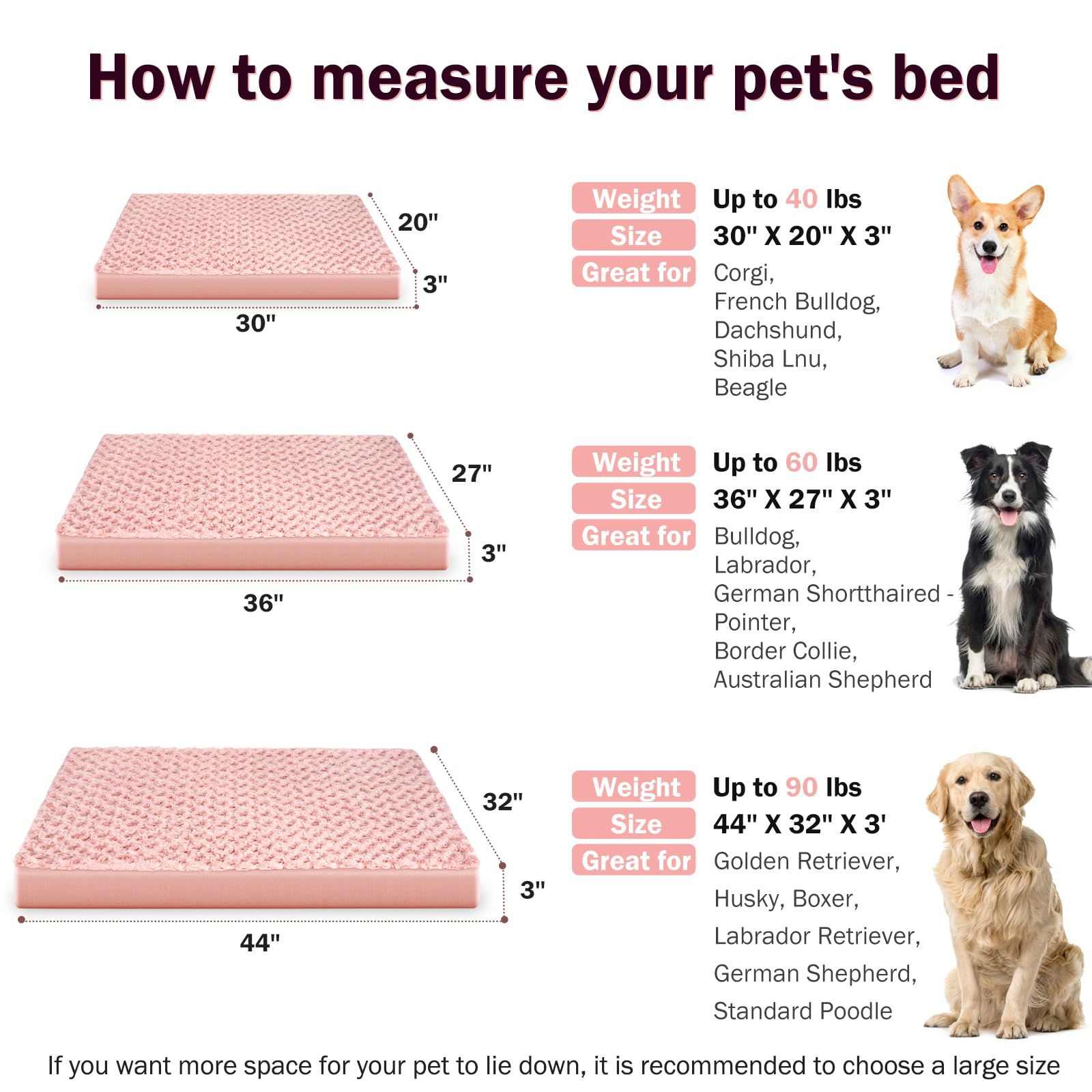 JOEJOY Orthopedic Dog Bed for Medium Small Dogs, Egg-Crate Foam Dog Bed with Removable Waterproof Cover, Soft Rose Plush Pet Bed Mat with Non-Slip Bottom, Machine Washable 30x20 Inch, Pink