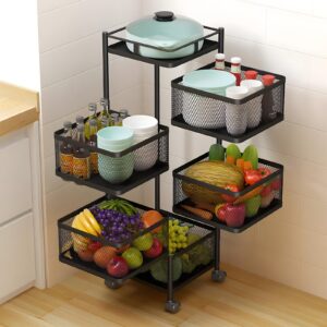 Black 5 Tier 360 Degree Rotating Metal Vegatable Storage Rack w/Swing Out Shelves