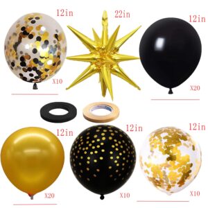 75Pcs Black Gold Confetti Balloons, 22 Inch Huge Gold Explosion Star Aluminum Foil Balloons for Birthday, Graduation, Wedding, Baby Shower, Black and Gold Party Decorations Supplies.