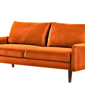 US Pride Furniture Kent Modern Velvet Sofa, Comfortable 3 Seater Couch for Living Rooms and Small Spaces, Ideal Studio Apartment Furniture with Sleek Design, Orange