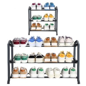 happhom shoe rack, 3-tier expandable shoe rack for closet floor, shoe organizer, space saver shoe shelf with smart design, small shoe rack for entryway, cabinet and small spaces, dark grey (csr-02)