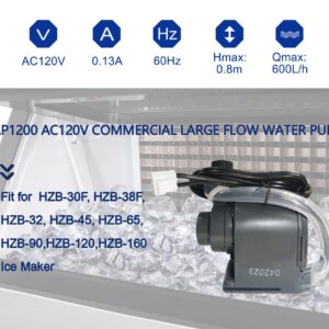 AP1200 AC120V Commercial Large Flow Water Pump Compatible with HZB-30F,HZB-38F,HZB-32,HZB-45,HZB-65,HZB-90,HZB-120,HZB-160 Ice Maker,Small-sized Circulating Submersible Pump,60Hz 0.13A, Hmax: 0.8m