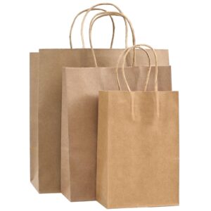 paicuike 130pcs paper bags with handles assorted sizes kraft gift bags bulk - brown paper bags for small business, shopping, retail, party, merchandise and favor bags