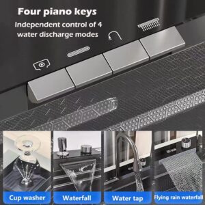 Digital Display Embossed Stainless Steel Nano Black Raindance Waterfall Drop In Sink with Pressurized Cup Washer and Two Waterfalls 29.5x18 INCH