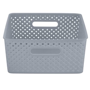 Simplify's Medium Resin Wicker Storage Bin in Grey