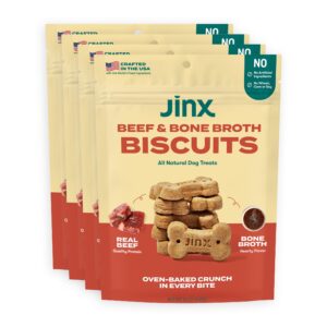 Jinx Oven-Baked Beef Bone Broth Biscuit Treats, Crunchy, All Natural, Superfood-Rich with Real Beef, Pumpkin & Blueberries, 16oz, 4 Pack