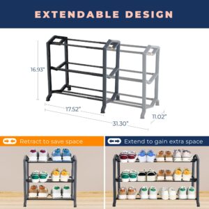 happhom Shoe Rack, 3-Tier Expandable Shoe Rack for Closet Floor, Shoe Organizer, Space Saver Shoe Shelf with Smart Design, Small Shoe Rack for Entryway, Cabinet and Small Spaces, Dark Grey (CSR-02)