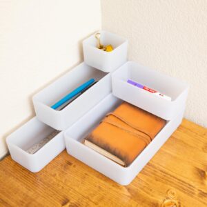 Three by Three Seattle reSTAK Stackable Organizing Bins, Dishwasher Safe, Bins Lock That Lock Together: Stylish Space Management, 5 Bins (Fog)