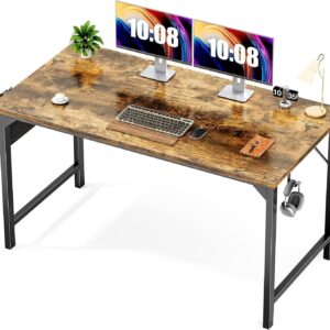 Sweetcrispy Computer Desk - Office 48 Inch Writing Work Student Study Modern Simple Style Wooden Table with Storage Bag & Iron Hook for Home Bedroom - Rustic Brown