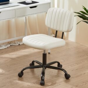 sweetcrispy small office computer desk chair with wheels and lumbar support, comfy cute armlees pu leather vanity rolling swuvel task chair no arm for adult, student