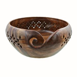 Craft Kart Yarn Bowl Wooden Handmade | Rosewood Crafted Wooden Yarn Bowl | Carved Holes & Drills | Knitting Home Beautiful Crochet Yarn (Whole Yarn Bowl, 7"x3")