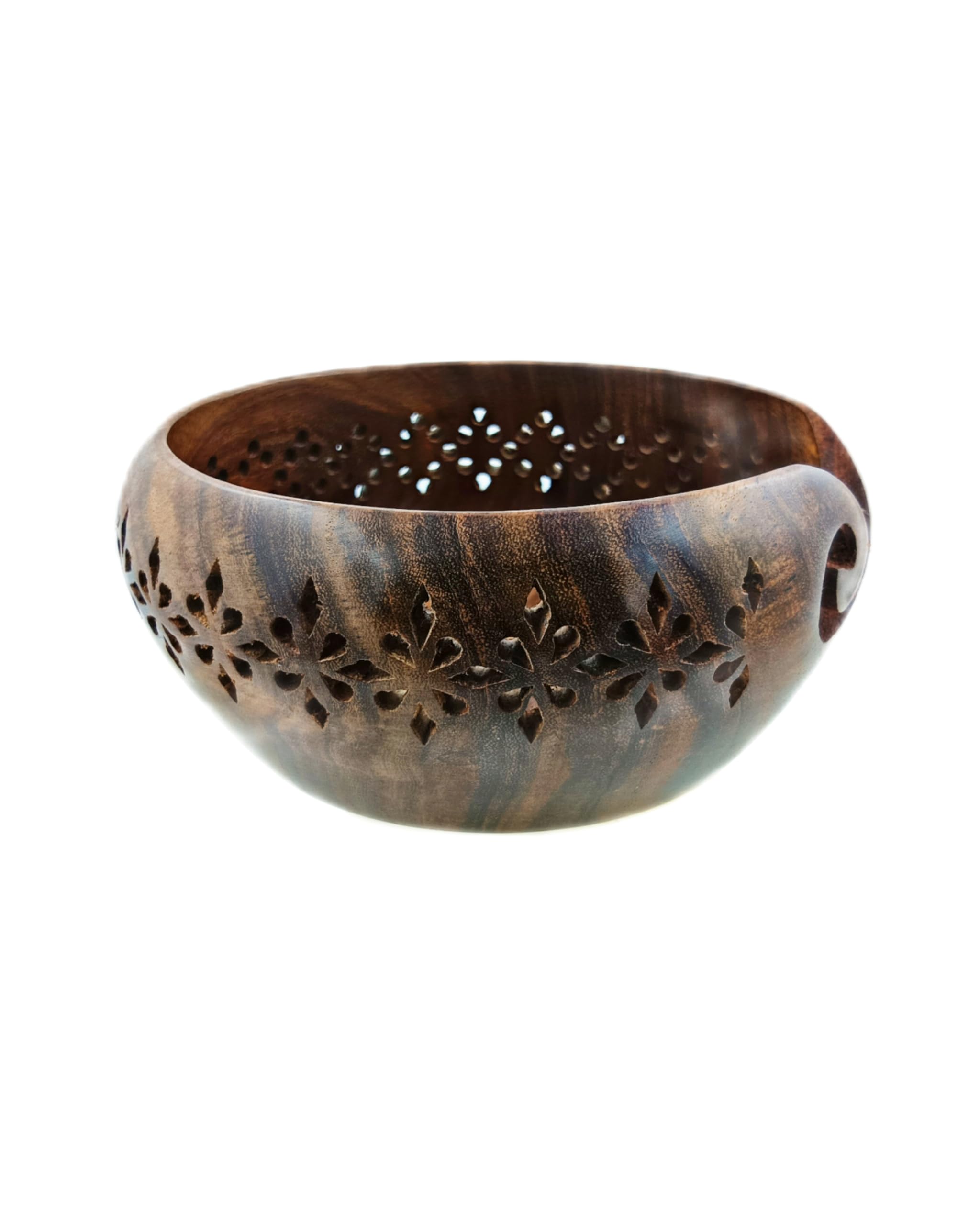 Craft Kart Yarn Bowl Wooden Handmade | Rosewood Crafted Wooden Yarn Bowl | Carved Holes & Drills | Knitting Home Beautiful Crochet Yarn (Whole Yarn Bowl, 7"x3")