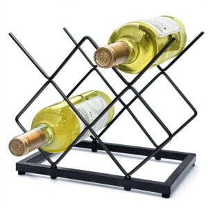 mcsapil small wine racks countertop(5 bottle capacity),metal wine bottle holder modern black for home kitchen bar,tabletop wine rack for cabinet, pantry, wine bottle storage