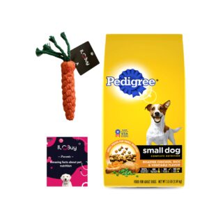 ilc buy small dog dry food bundle | includes 1 bag of dry adult small breed chicken, rice & vegetables flavor (3.5 lb)| plus carrot dog toy and a booklet