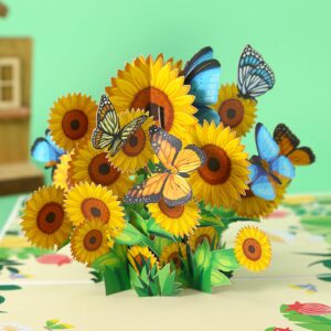 yaartz butterfly and sunflower pop up card for wife daughter sister mother grandmother granddaughter, birthday anniversary thank you get well thinking of you,card with envelope and blank note tag