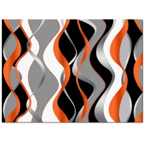 ALNILA Modern Fashion Wavy Area Rug, Abstract Black White Orange Gray Printed Large Rug, Soft Durable Washable Floor Rug, for Living Room Office Study Bedroom Entrance 4x6ft