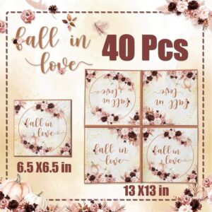 Fall in Love Bridal Shower Napkins Fall in Love Bridal Shower Decorations 40Pcs Fall in Love Napkins Fall Pumpkin Maple Leaf Napkins for Autumn Thanksgiving Party Disposable Supplies…