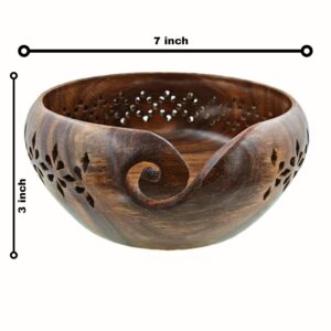 Craft Kart Yarn Bowl Wooden Handmade | Rosewood Crafted Wooden Yarn Bowl | Carved Holes & Drills | Knitting Home Beautiful Crochet Yarn (Whole Yarn Bowl, 7"x3")