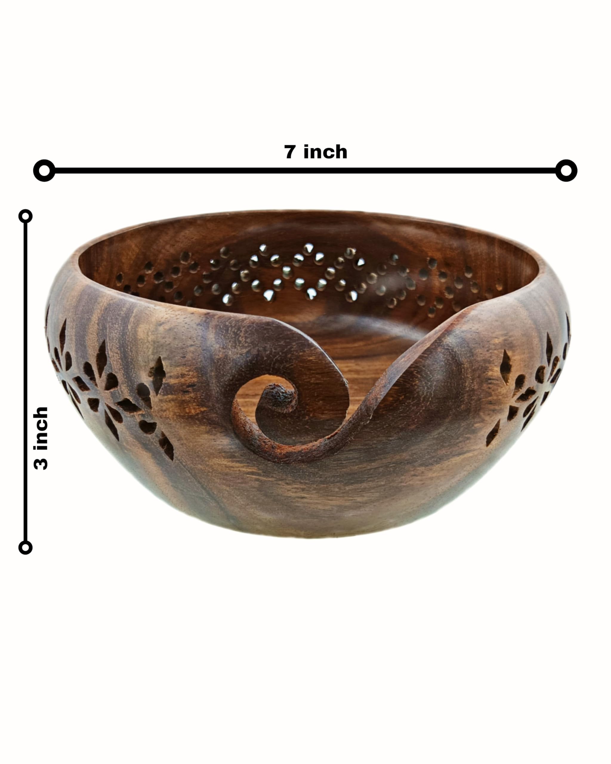 Craft Kart Yarn Bowl Wooden Handmade | Rosewood Crafted Wooden Yarn Bowl | Carved Holes & Drills | Knitting Home Beautiful Crochet Yarn (Whole Yarn Bowl, 7"x3")