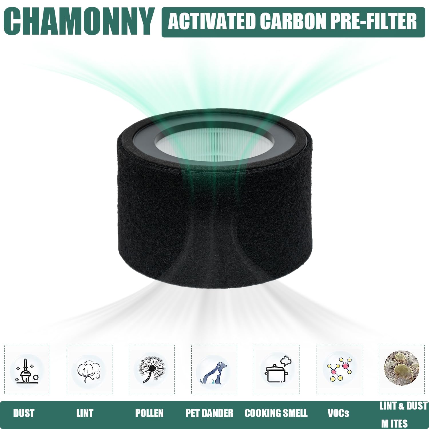 CHAMONNY EE-5068 Filter Replacement, Compatible with Crane EE-5068 and Etery jt-8115m Air Purifiers, 3-in-1 H13 True HEPA Filter and Activated Carbon Filter, Part# HS-1946, 2 Pack