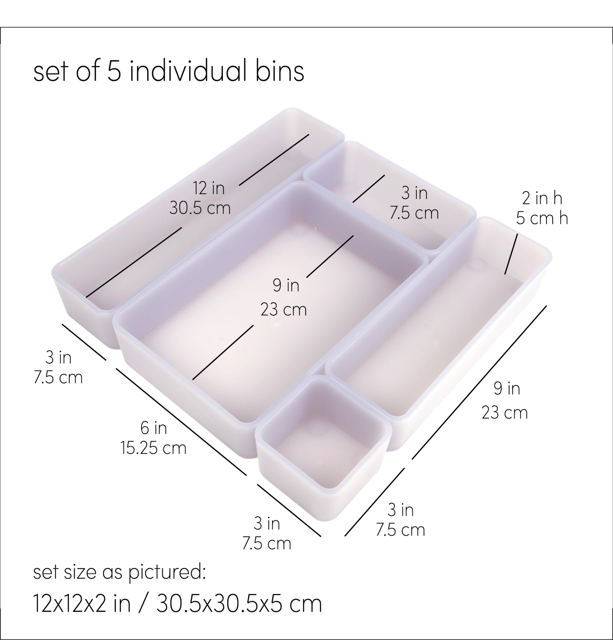 Three by Three Seattle reSTAK Stackable Organizing Bins, Dishwasher Safe, Bins Lock That Lock Together: Stylish Space Management, 5 Bins (Fog)