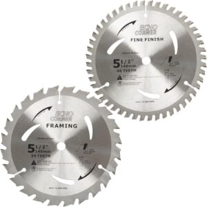 echo corner 5-1/2" (10mm arbor) circular saw blades 48tooth+24tooth, heavy duty combo pack carbide tct fine cut fine finish crosscut framing ripping wood plywood mdf plastic veneer lumber laminate