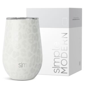 simple modern wine tumbler with lid | cute stemless glass cup with press-in lid | insulated stainless steel coffee mug | gifts for women men him her | spirit collection | 12oz | cream leopard