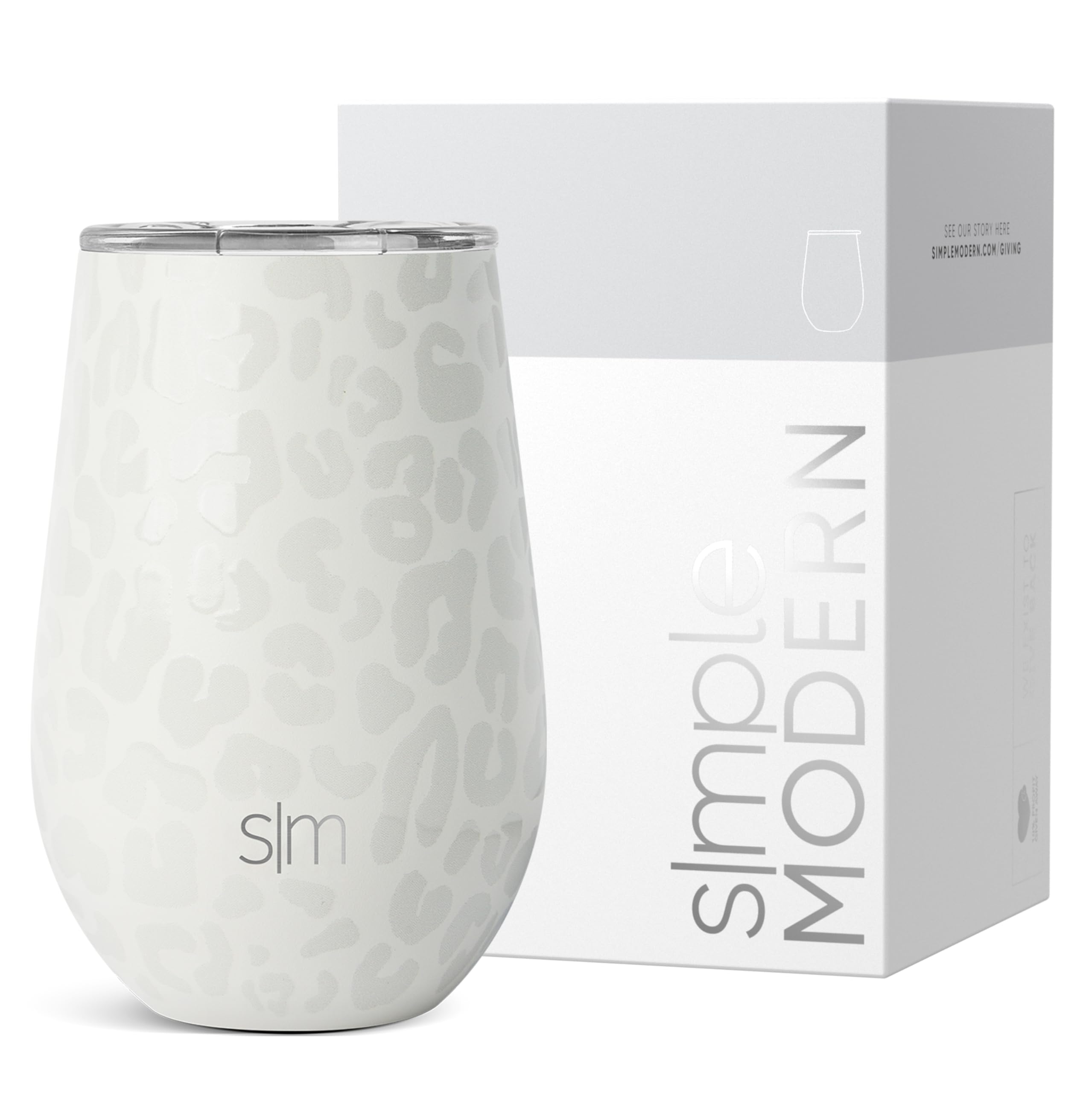 Simple Modern Wine Tumbler with Lid | Cute Stemless Glass Cup with Press-In Lid | Insulated Stainless Steel Coffee Mug | Gifts for Women Men Him Her | Spirit Collection | 12oz | Cream Leopard