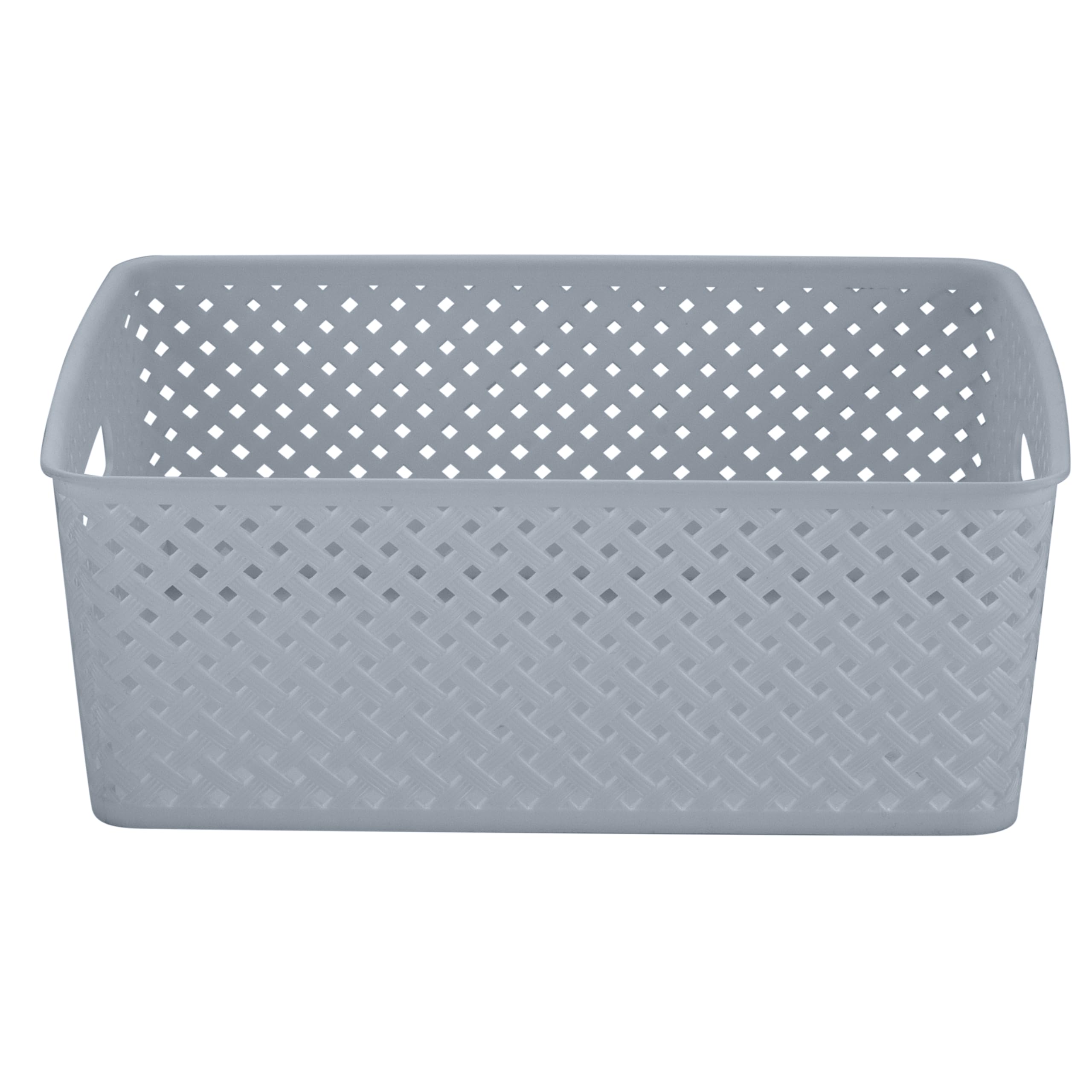 Simplify's Medium Resin Wicker Storage Bin in Grey