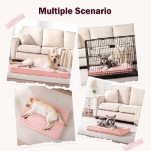 JOEJOY Orthopedic Dog Bed for Medium Small Dogs, Egg-Crate Foam Dog Bed with Removable Waterproof Cover, Soft Rose Plush Pet Bed Mat with Non-Slip Bottom, Machine Washable 30x20 Inch, Pink