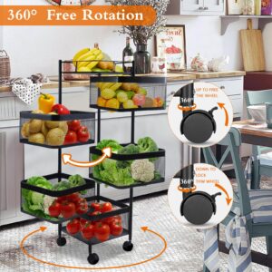 Black 5 Tier 360 Degree Rotating Metal Vegatable Storage Rack w/Swing Out Shelves