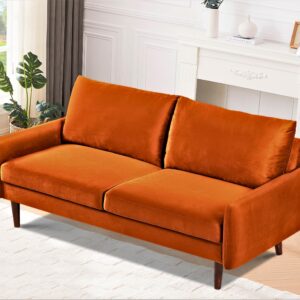 US Pride Furniture Kent Modern Velvet Sofa, Comfortable 3 Seater Couch for Living Rooms and Small Spaces, Ideal Studio Apartment Furniture with Sleek Design, Orange