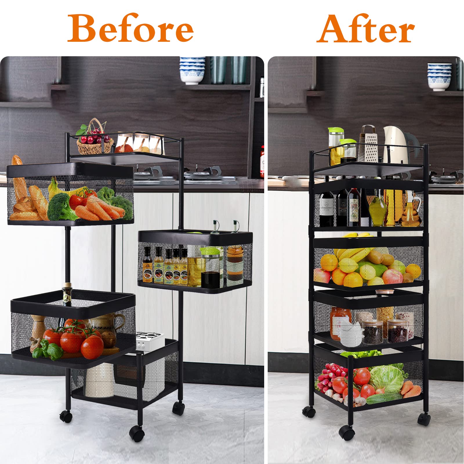 4 Tier 360 Degree Rotating Metal Vegatable Storage Rack w/Swing Out Shelves