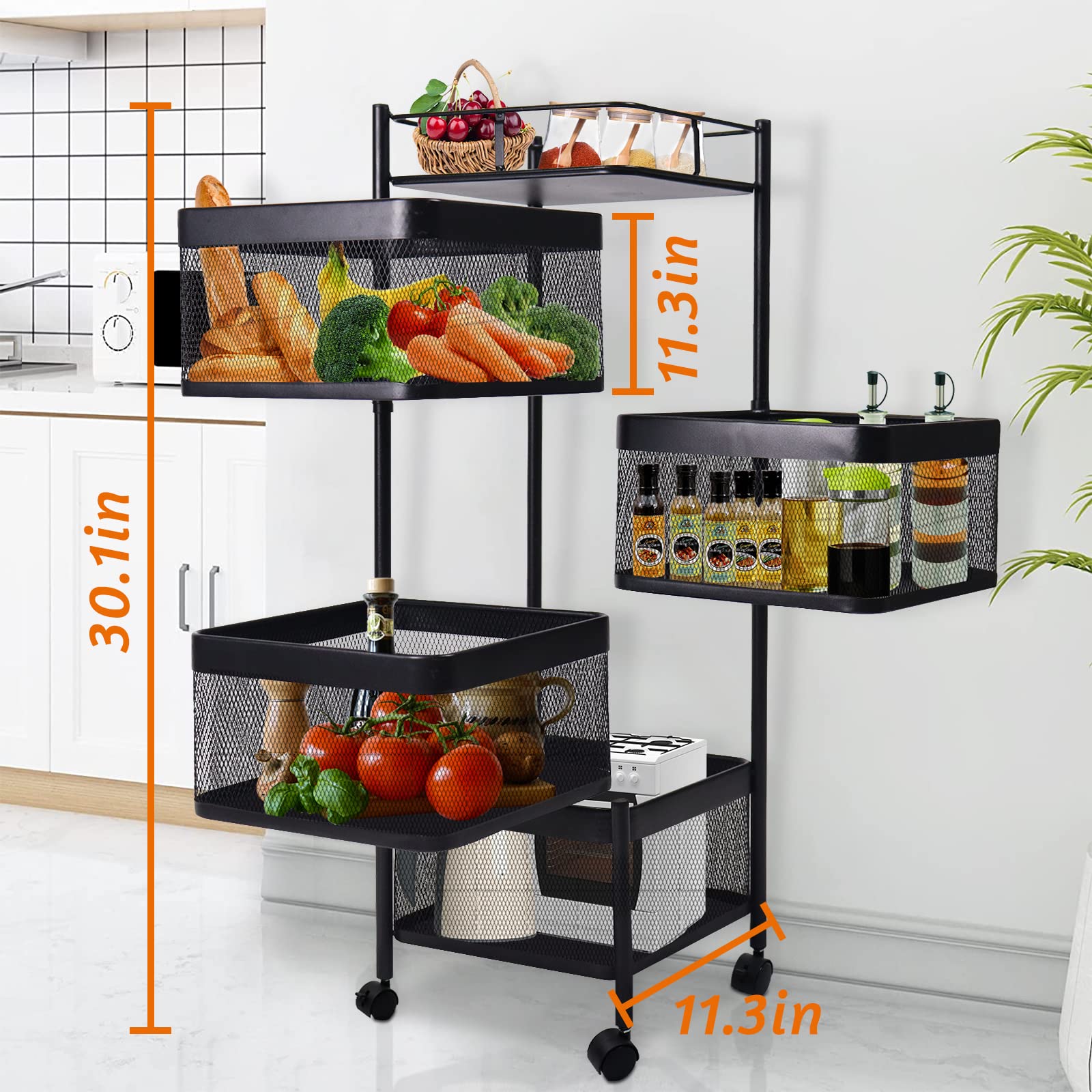 4 Tier 360 Degree Rotating Metal Vegatable Storage Rack w/Swing Out Shelves