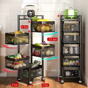 Black 5 Tier 360 Degree Rotating Metal Vegatable Storage Rack w/Swing Out Shelves