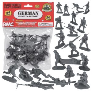 bmc cts ww2 german assault & medics plastic army men - 24pc gray soldier figures